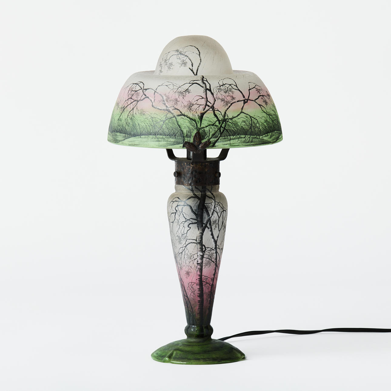 DAUM. "Pluviose", table lamp, France, early 20th century, cameo glass ...