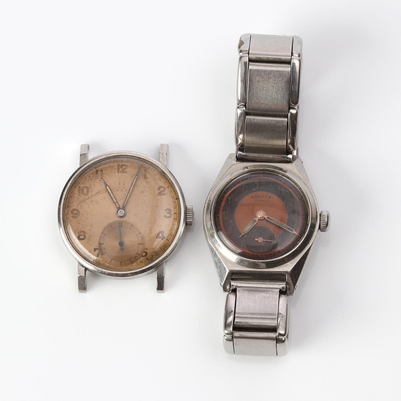 OMEGA AND DROTT, WRISTWATCH, TWO PCS. Steel, manual. Clocks & Watches ...