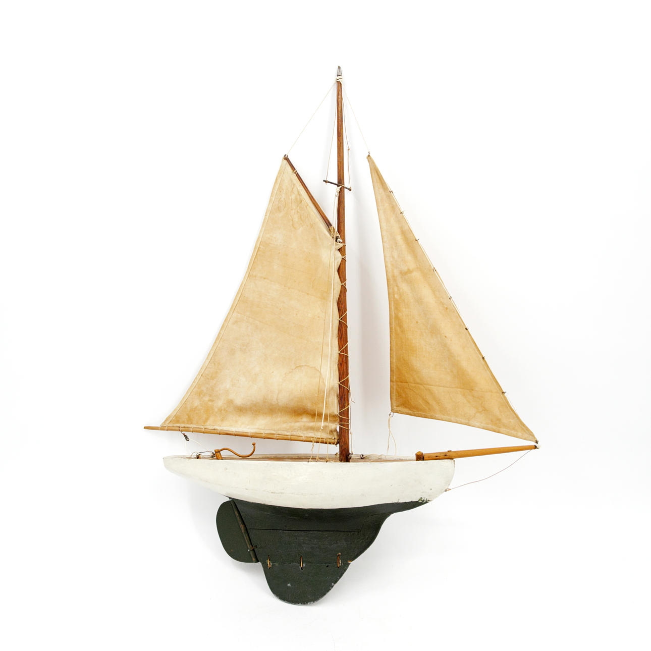 A MODEL BOAT, sailboat, painted wood, cloth sail, 18th/20th century ...