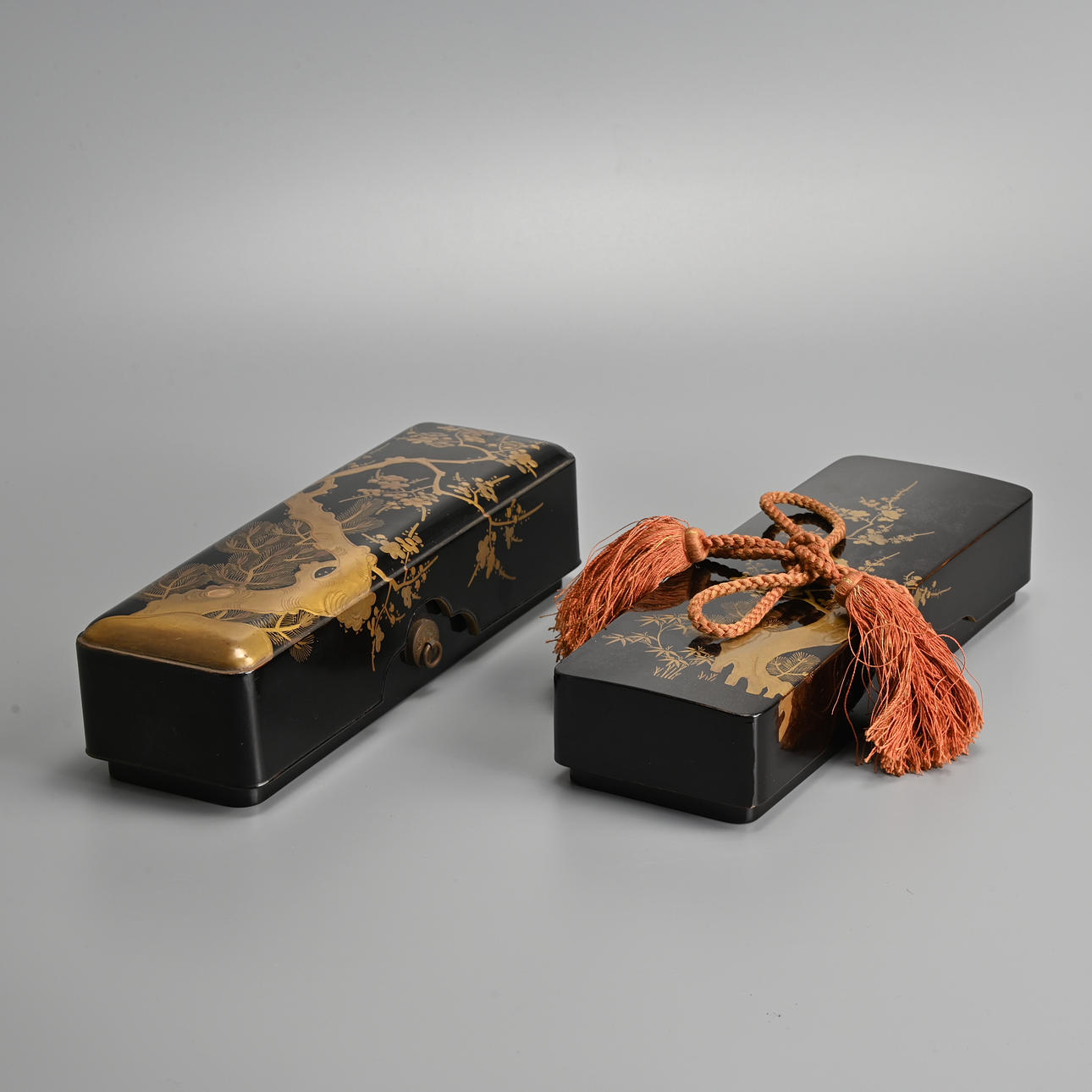 TWO JAPANESE LAQUER LETTER/POEM BOXES (FUBAKO), LATE MEIJI 19/20TH ...