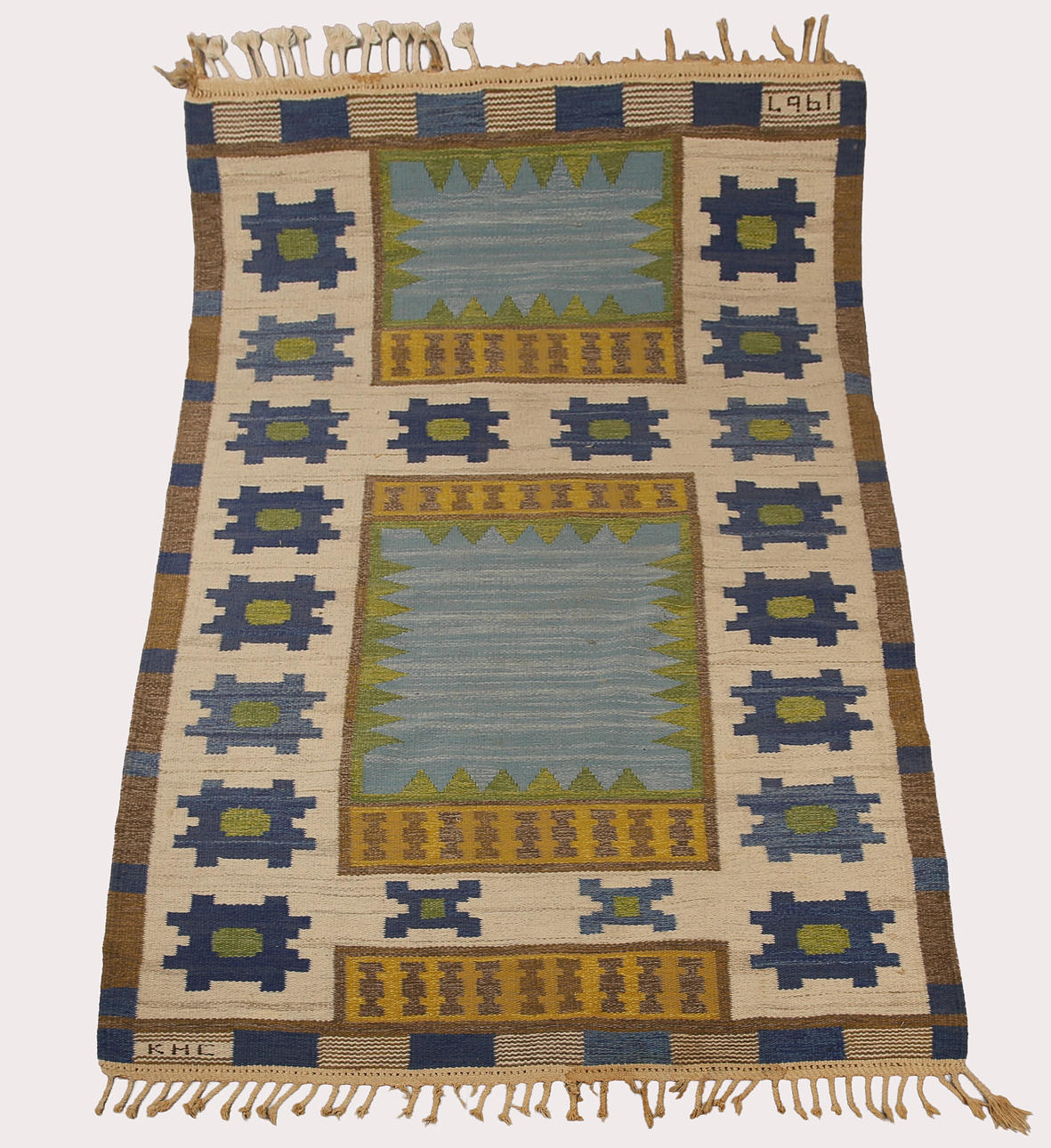 KENNETH HENRY COPE, a yarrow linen, light bottom. Light blue, green and ...