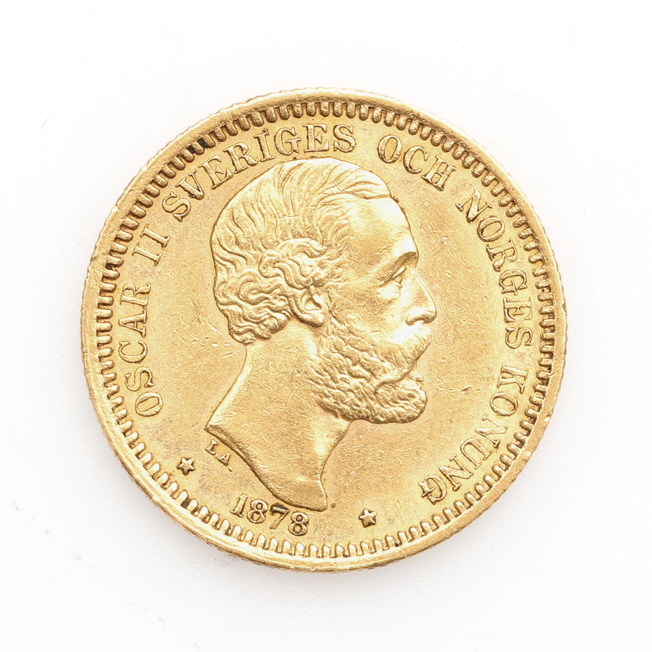 A 21.6K gold coin. “20 KRONOR OSCAR II”. Weight 9 grams. Coins, Medals ...