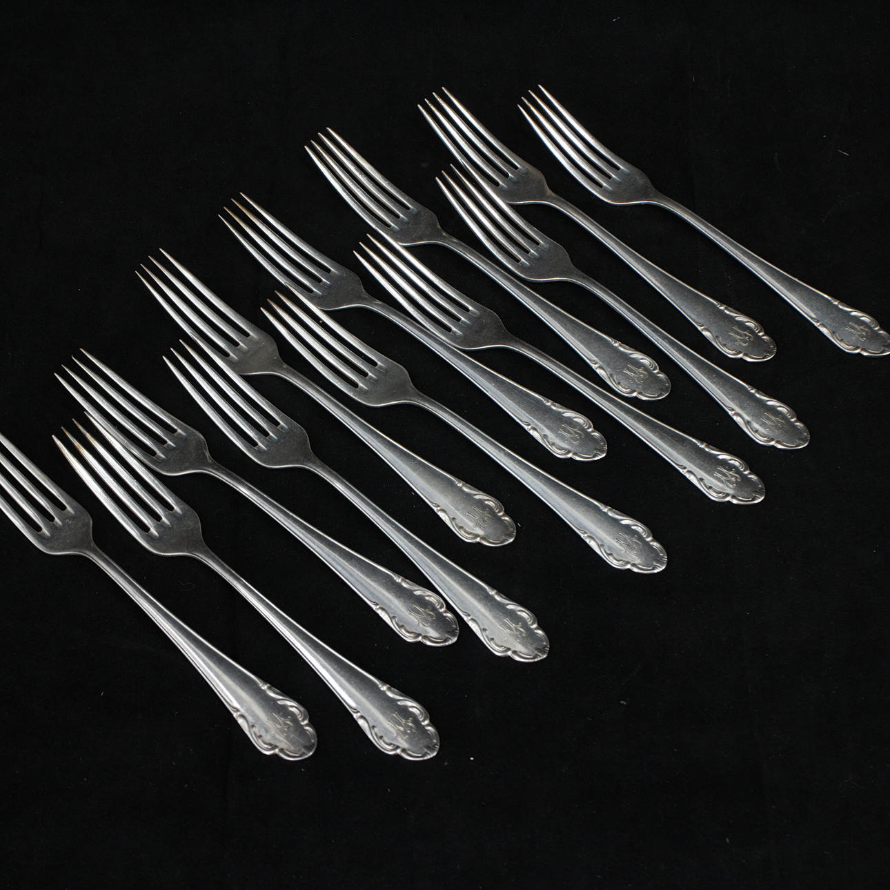GAFFLAR, 12 st. "Haga", silver, monogram W, Skandia Silver-& Nysilver ...