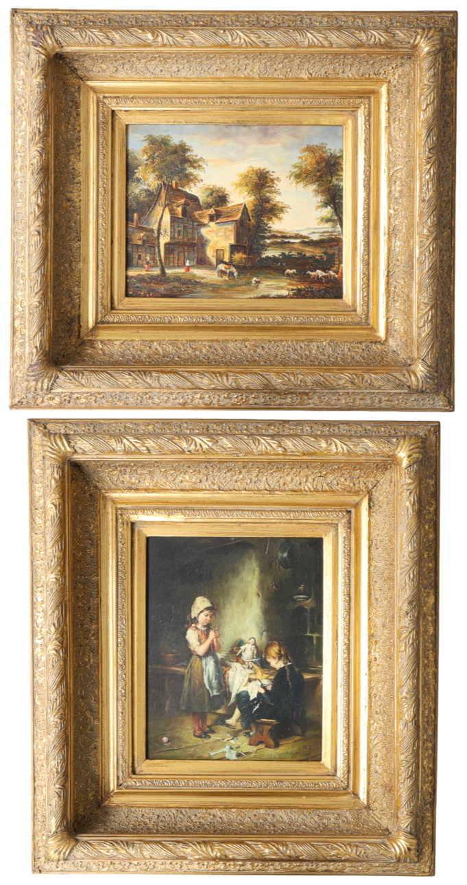 LATE 19TH CENTURY ENGLISH SCHOOL PASTORAL SCENE WITH A FARMHOUSE AND ...