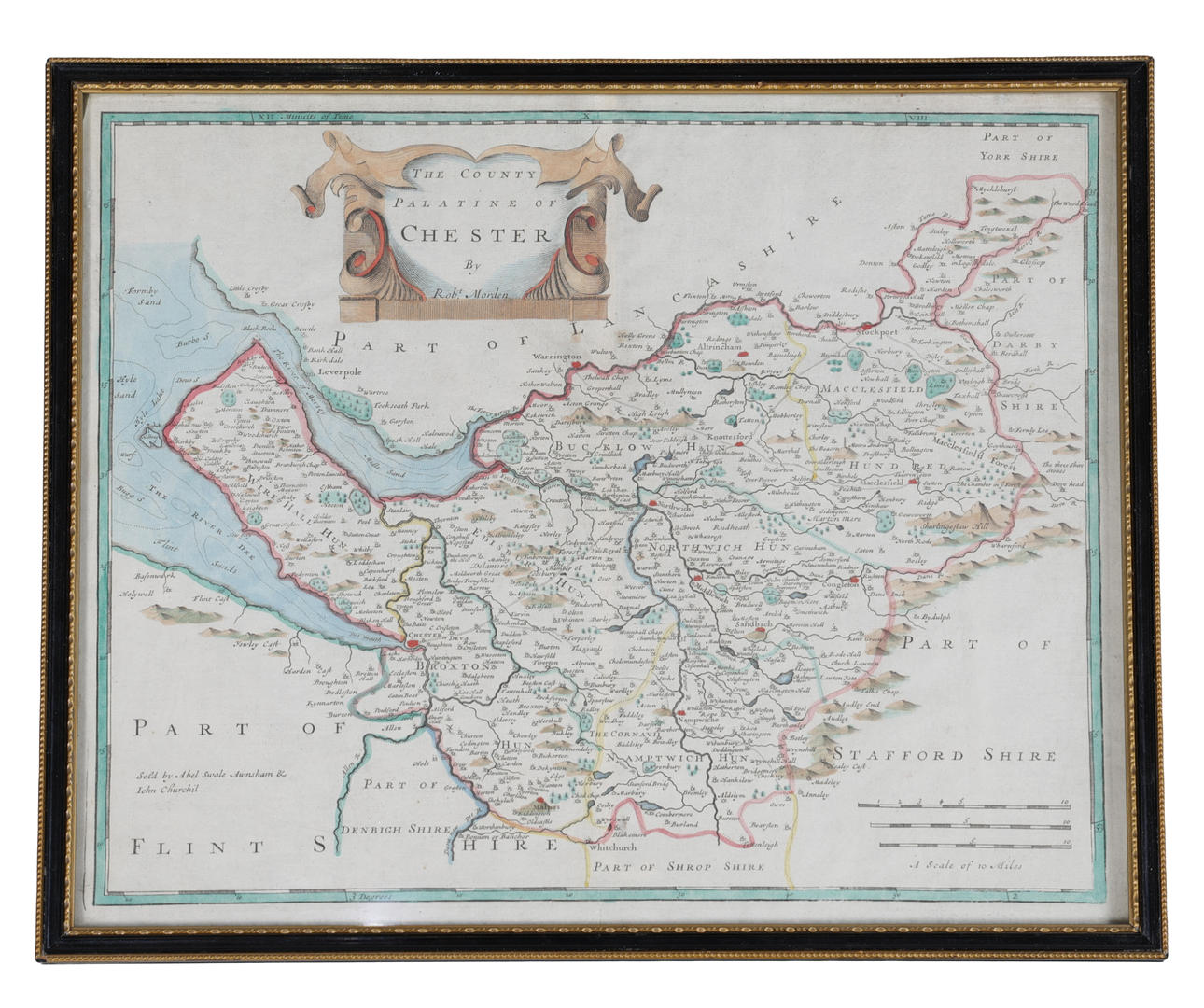 ROBERT MORDEN, HANDKOLORERAD KARTA ÖVER CHESTER, CIRKA 1695. Böcker ...
