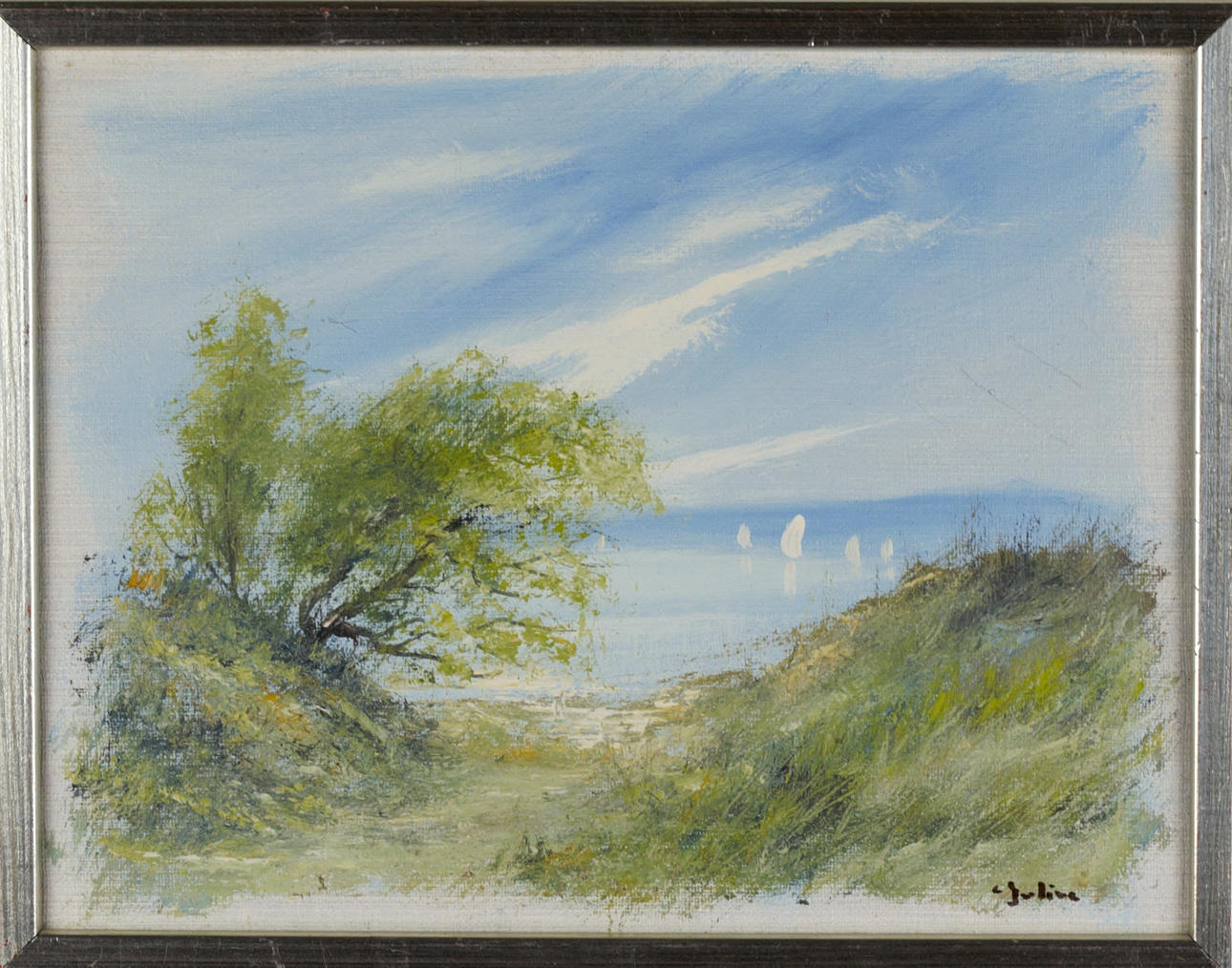 CARL JULIUS. Olja på duk, strandparti mot hav, signerad. Konst - Måleri ...