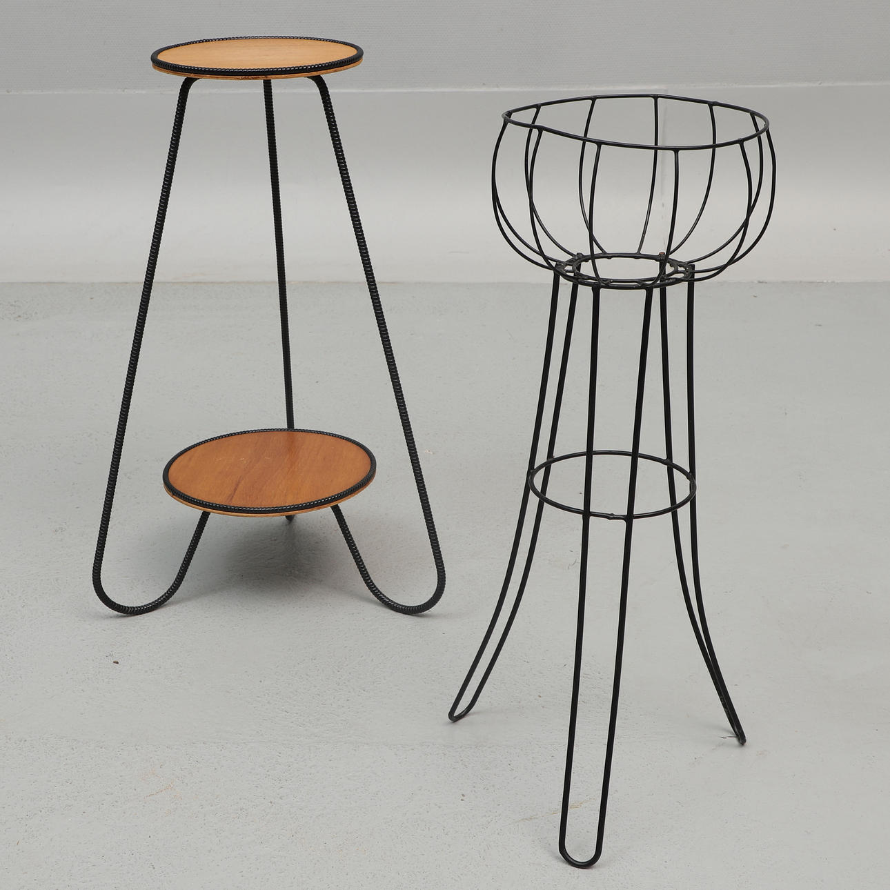 PEDESTALS, 2 pcs, metal & wood, "retro" & string model, mid-20th ...