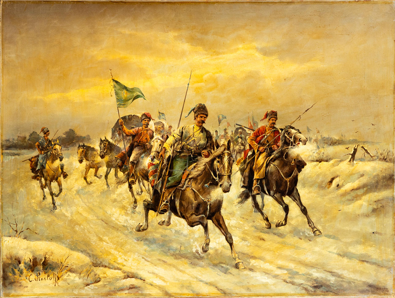 ADOLF BAUMGARTNER-STOILOFF (1850-1924). Von Kosaken begleiteter ...