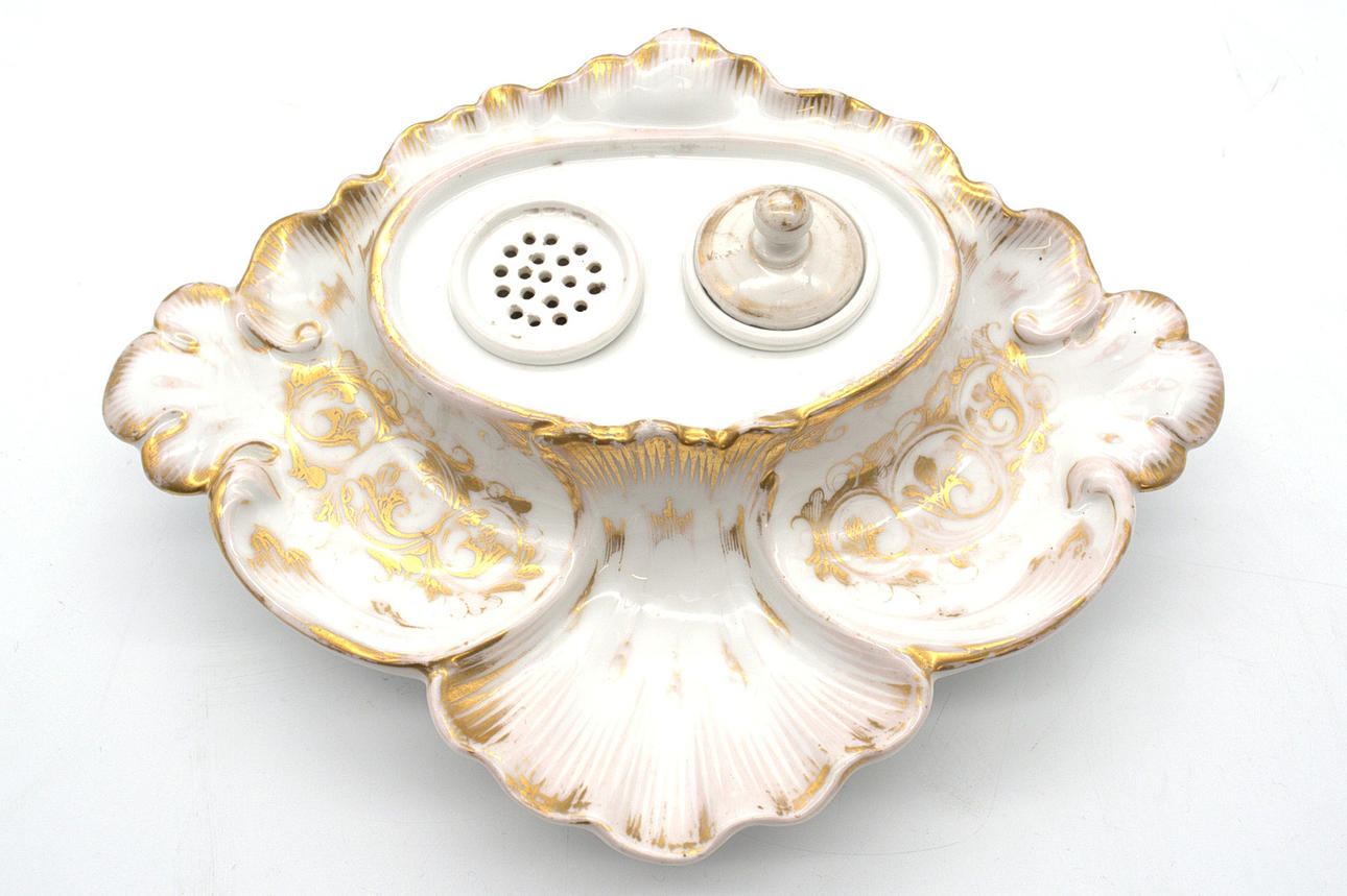 ANTIQUE PORCELAIN INKWELL SET WITH GOLD DETAILS FRANCE 19TH CENTURY ...
