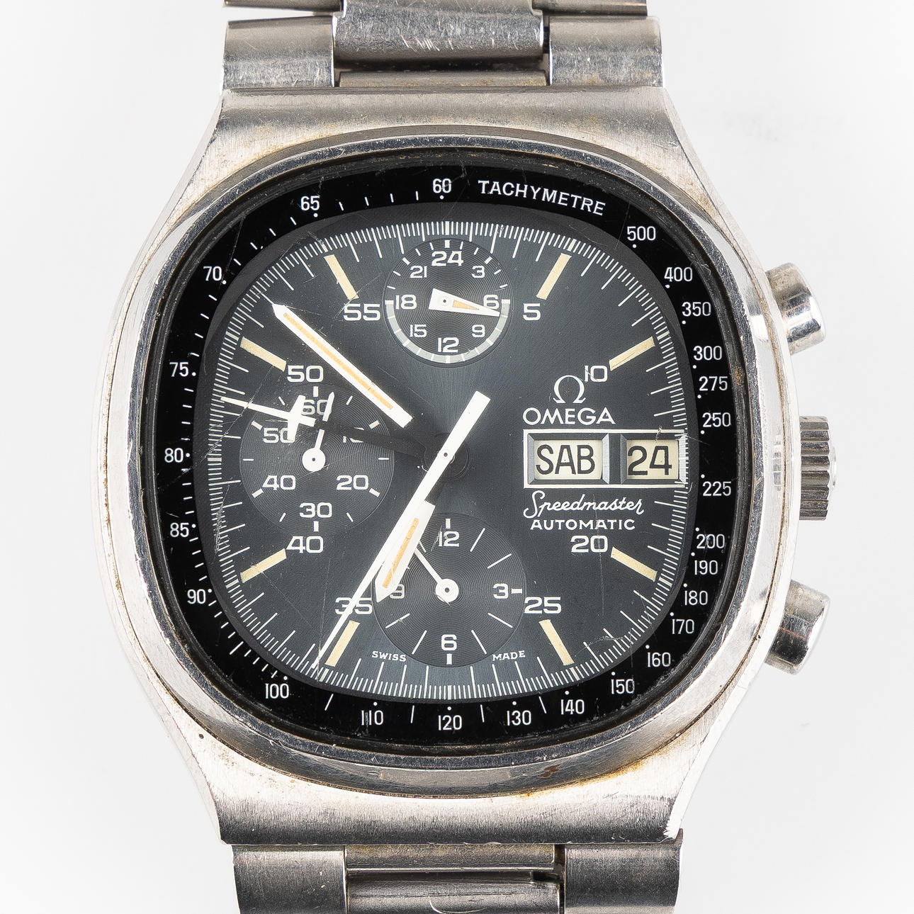 OMEGA, Speedmaster "TV Dial", wristwatch, chronograph, 40x43 mm, steel ...
