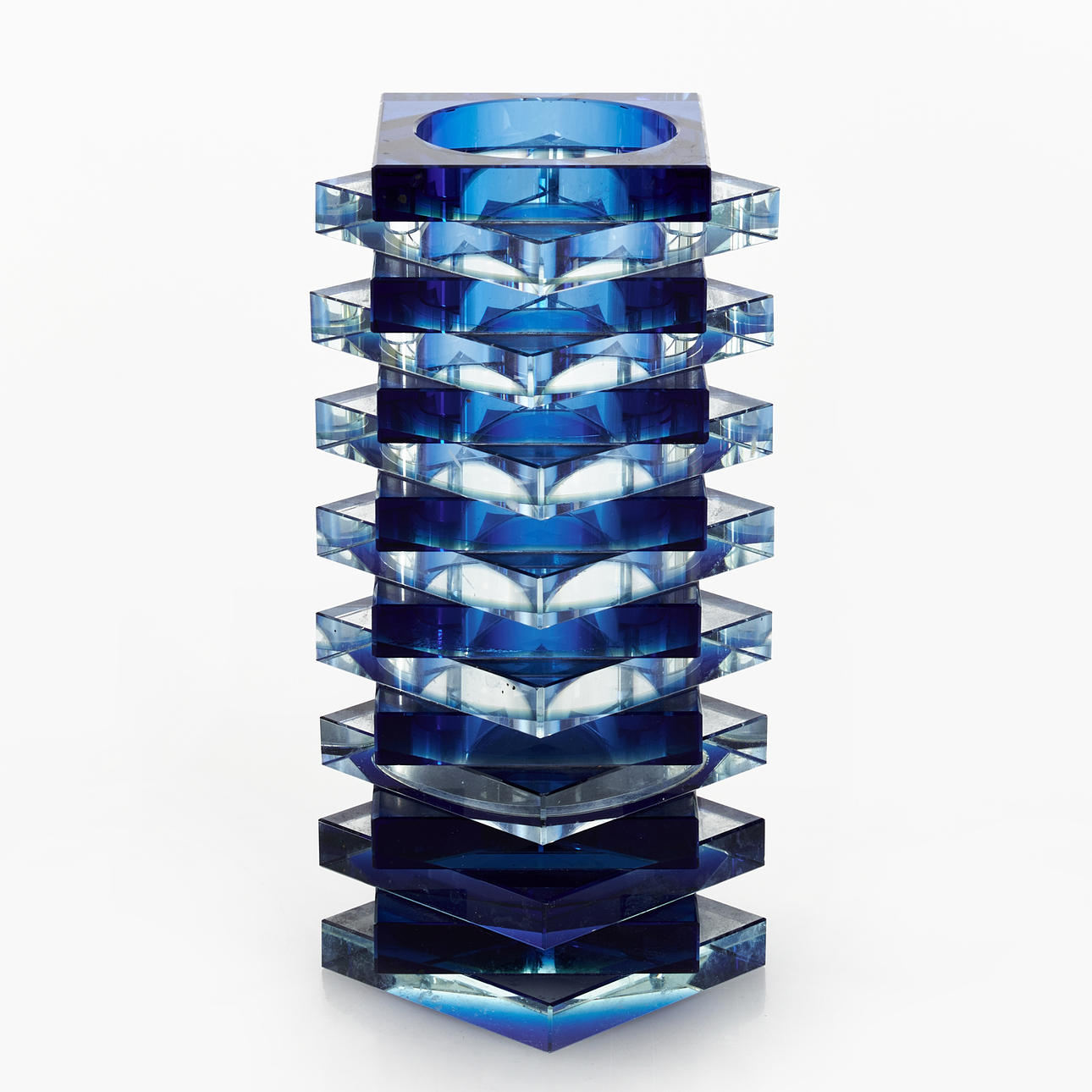 FONTANA ARTE, attributed. Vase, cut blue-tinted and clear glass, 1960s ...