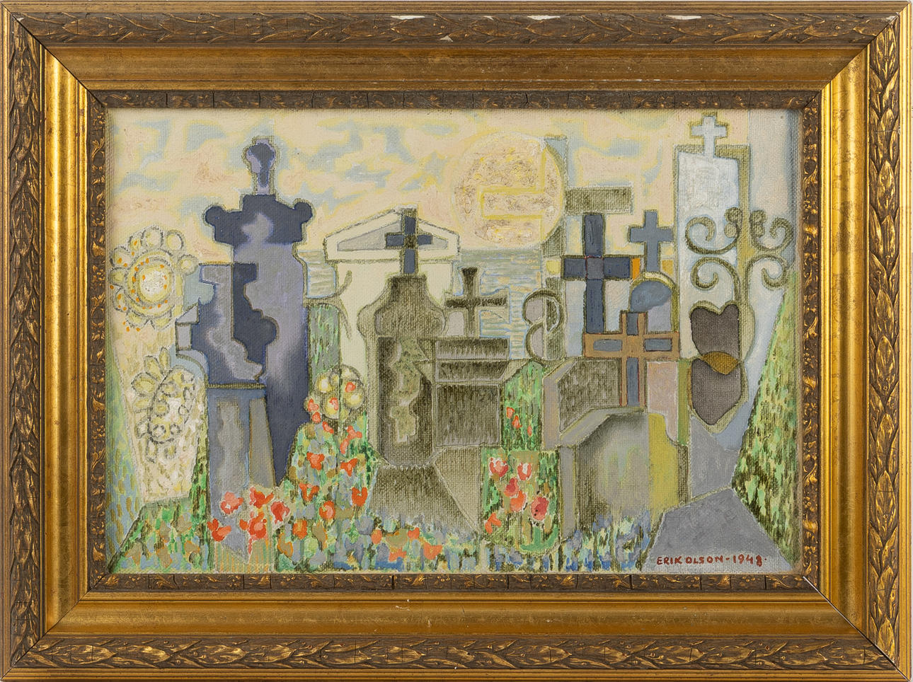 ERIK OLSON. "kyrkogård i Provence", olja på duk. Konst - Måleri - Auctionet