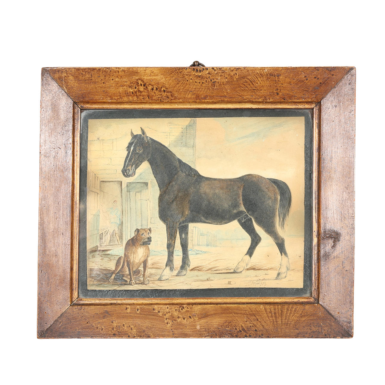 19TH CENTURY BRITISH SCHOOL "BLACK HORSE WITH DOG". Art - Paintings ...