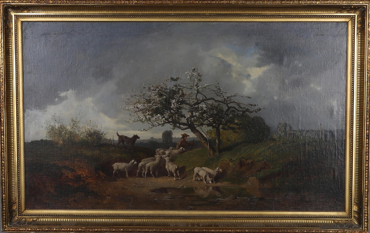 Oil on canvas, relined on panel, pastoral motif, signed Binal, 19th ...