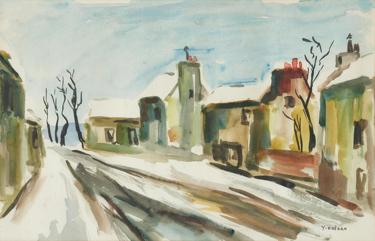 YVONNE GUÉGAN (FRANKRIKE, 1915–2005). Stadsgata, signerad, akvarell ...