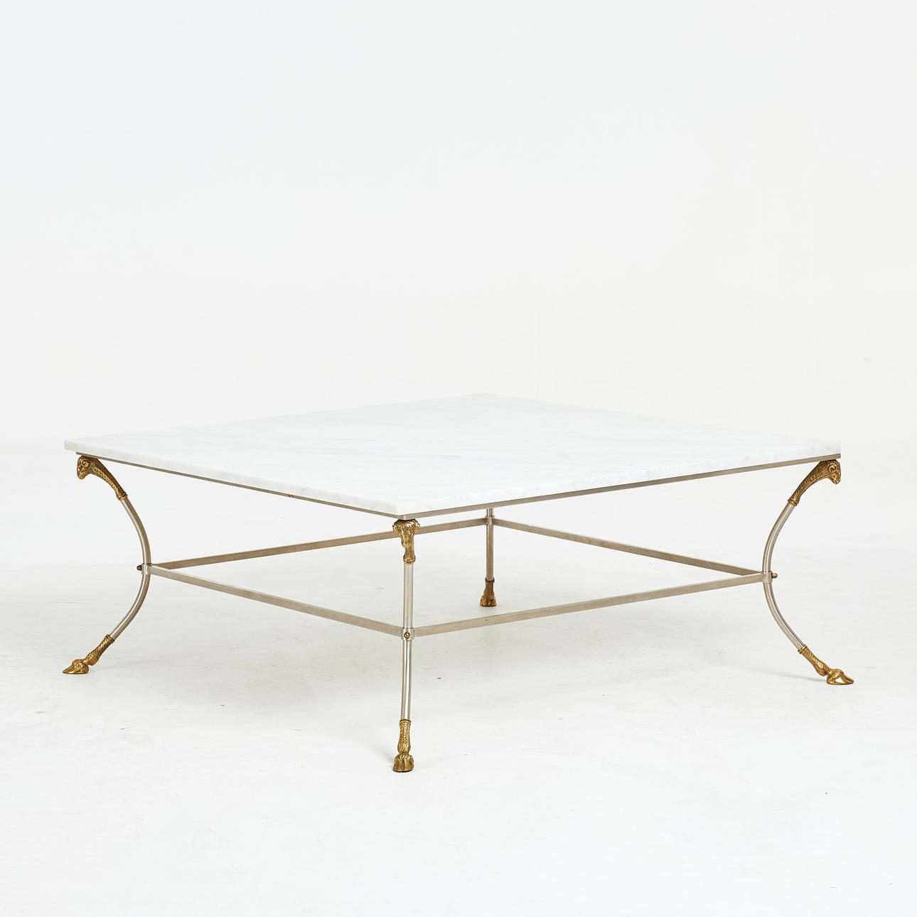 COFFEE TABLE, metal base, decoration of goat heads and hoof feet, loose ...