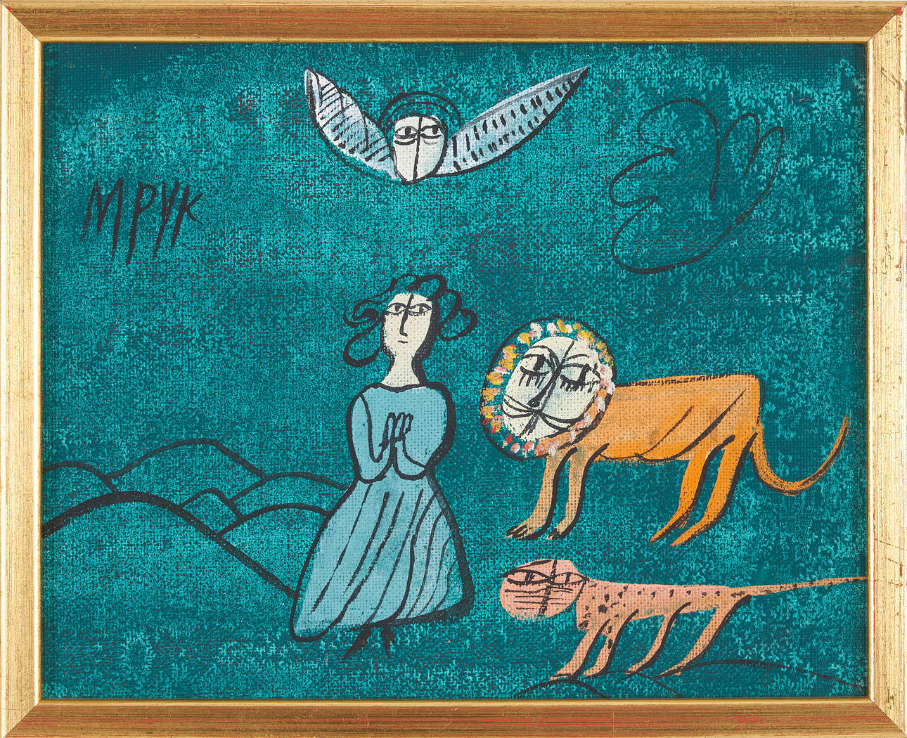 MADELEINE PYK. Figure with lion, oil on panel, signed. Art - Paintings ...