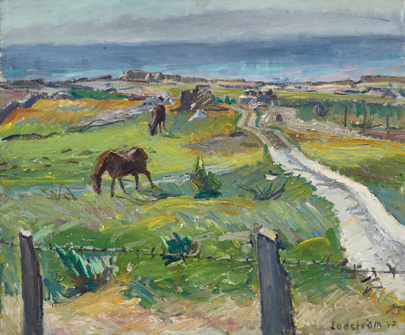 GEORG LODSTRÖM (1915-1972), Coastal scene with horses, signed and dated ...