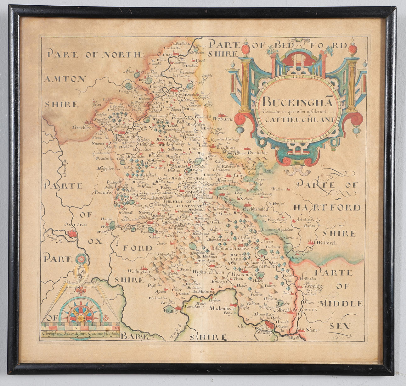AFTER CHRISTOPHER SAXTON (1540-1610). BUCKINGHAMSHIRE - GRAVERAD KARTA ...
