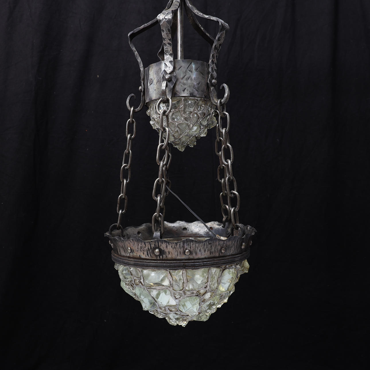 CEILING LAMP Art Nouveau, early 20th century, wrought iron and shades ...