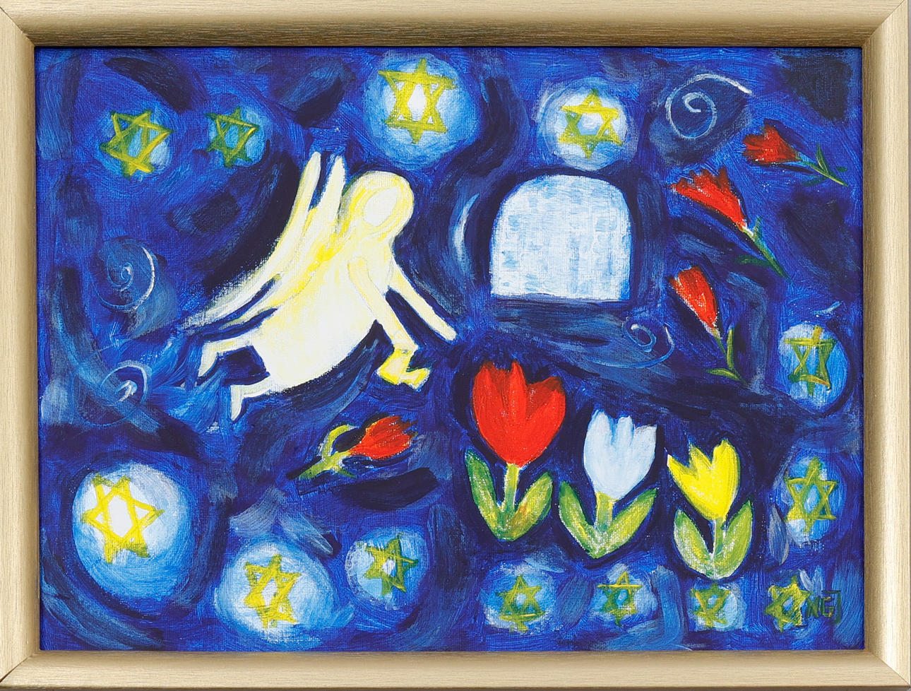 NILS GÖRAN JOHANSSON. Acrylic on canvas board, "Ängeln", signed NGJ and ...