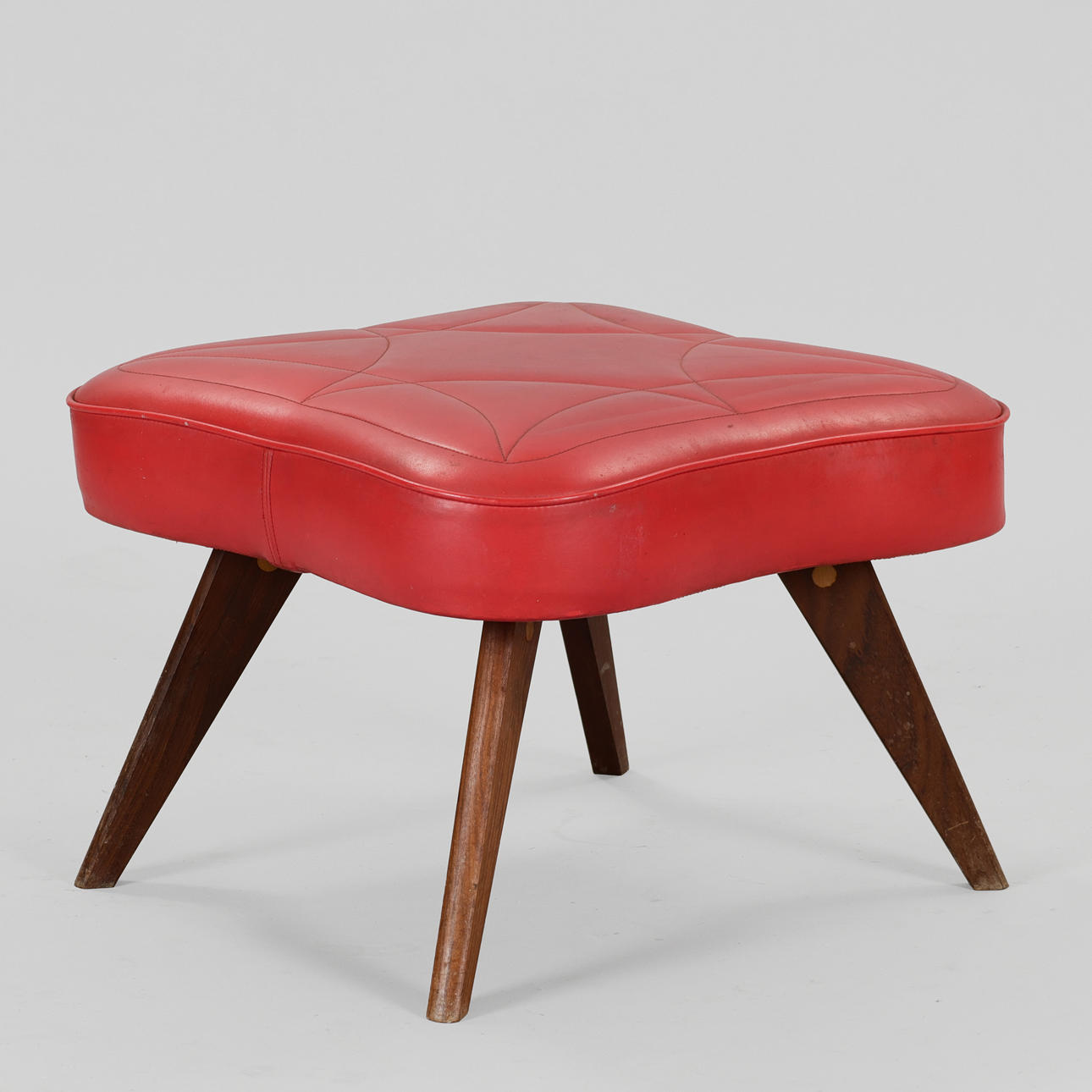 Stool in teak and red faux leather, 1960s-70s. Furniture - Cupboards ...