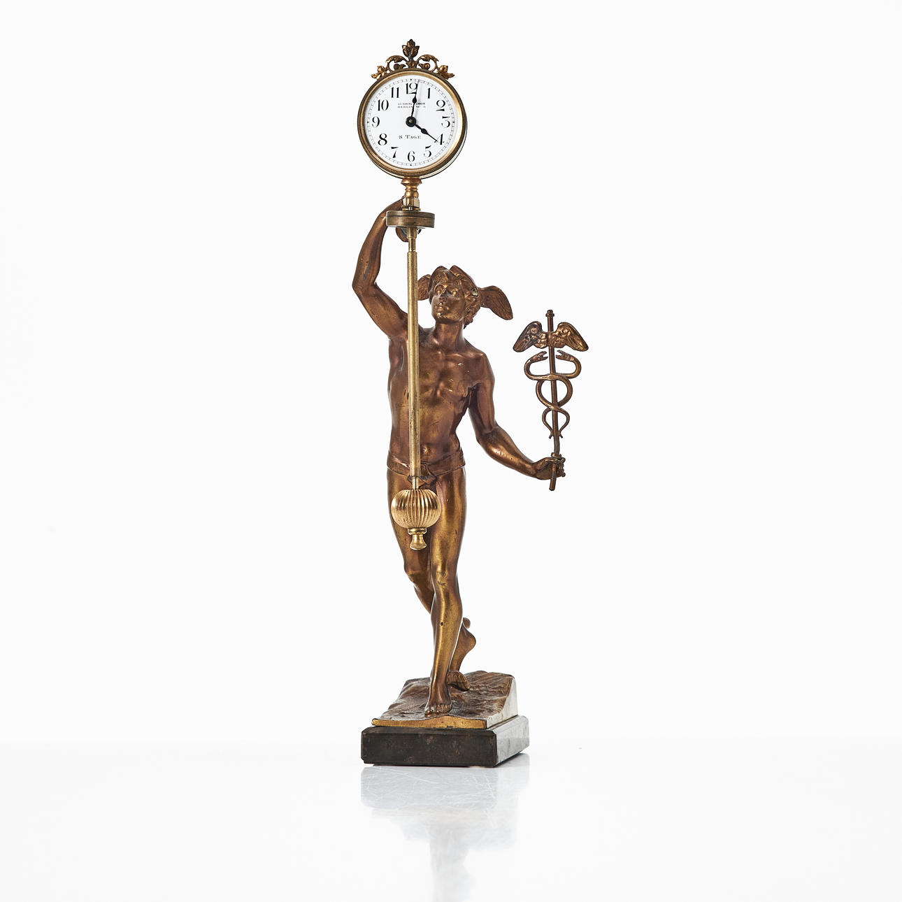 LUDWIG SIMON (ETABL. 1902). Table clock, bronzed metal, Germany, Berlin ...