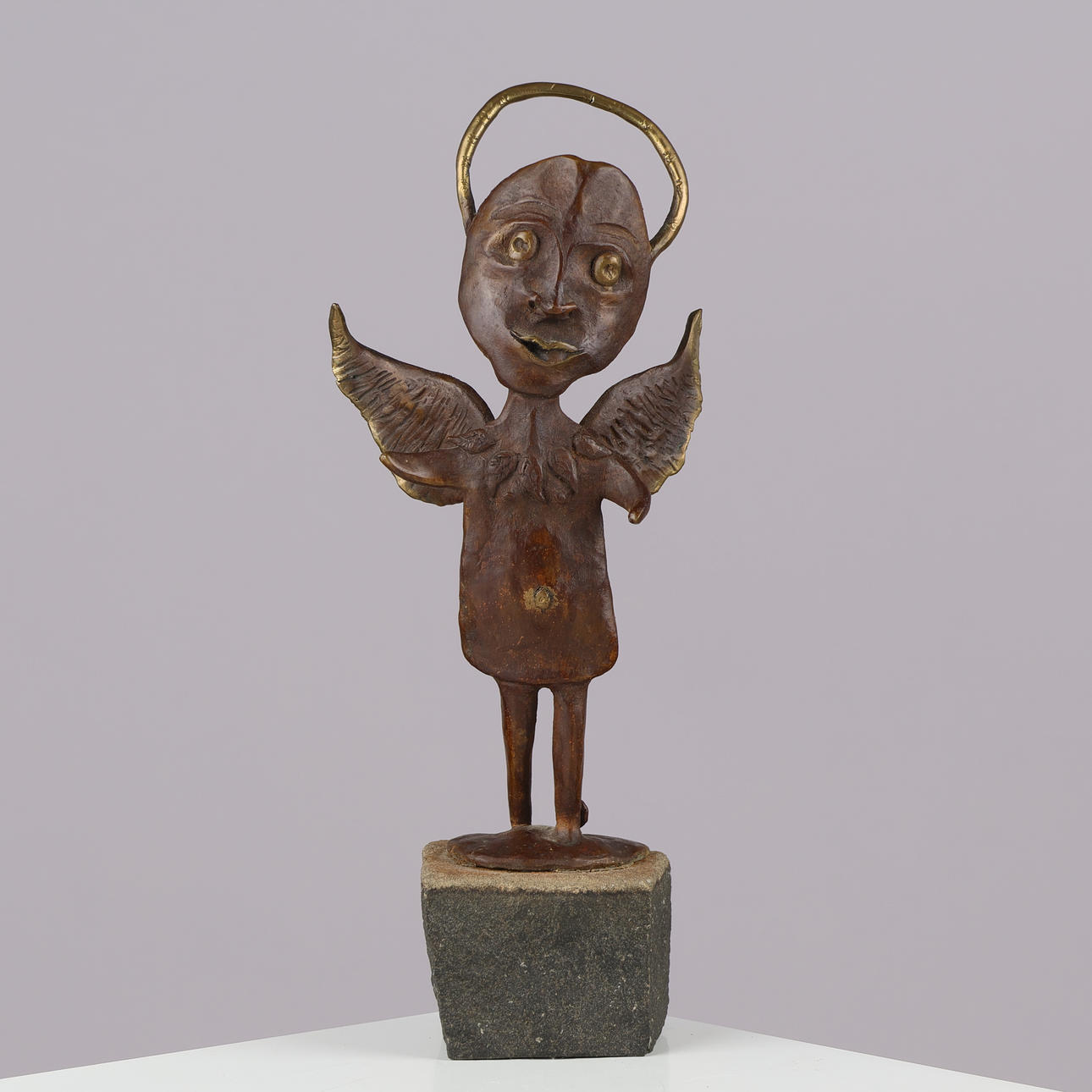UBEKENDT KUNSTNER. Bronze sculpture in the form of an angel mounted on ...