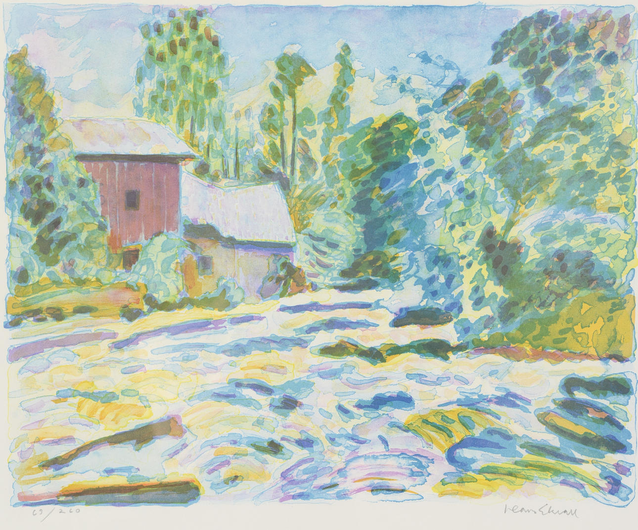 HANS EKVALL. "Kvarnforsen", colour lithograph, signed and dated. Art ...