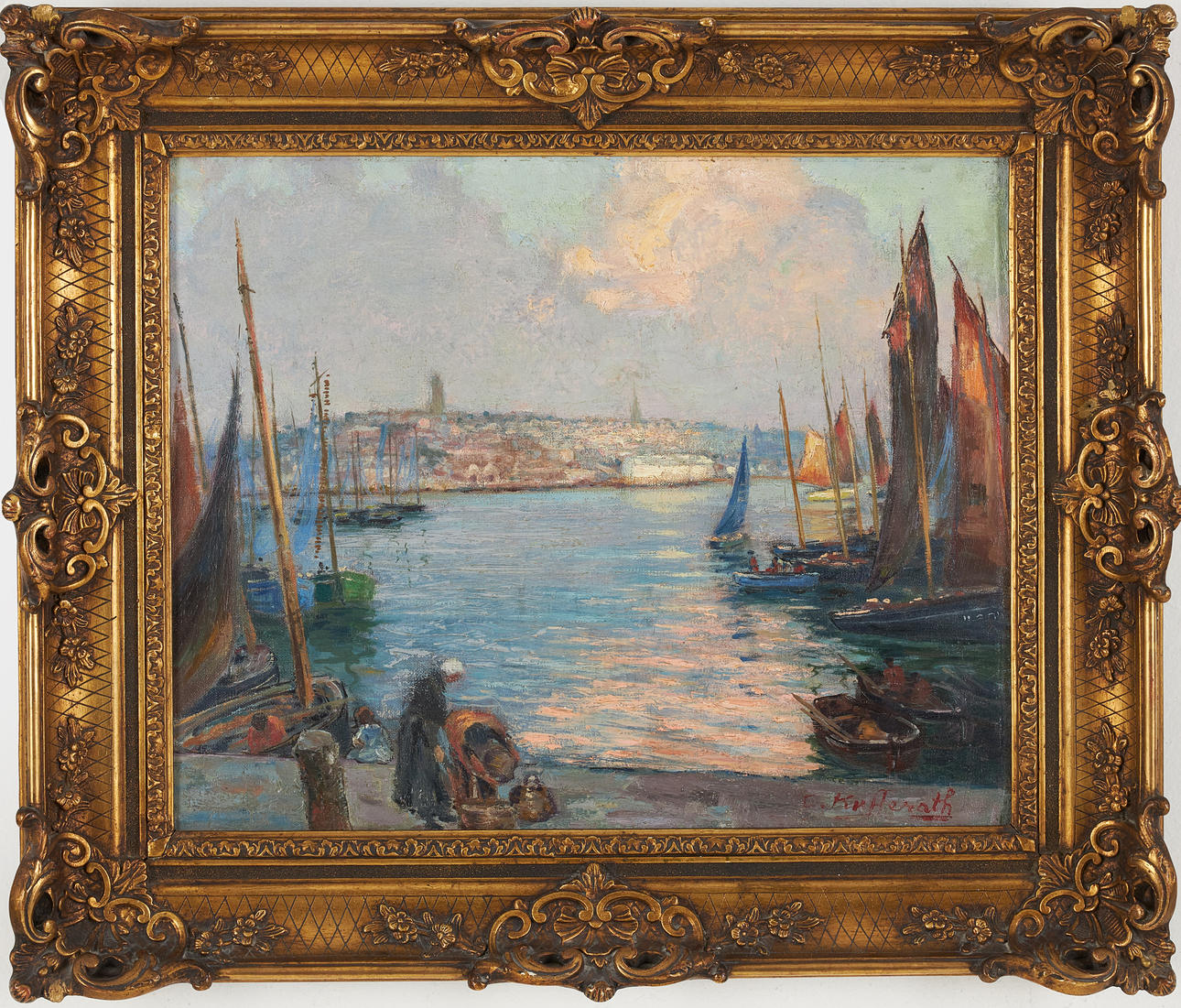 CAMILLE KUFFERATH (1881-1955). hamnmotiv, olja på duk, signerad. Konst ...