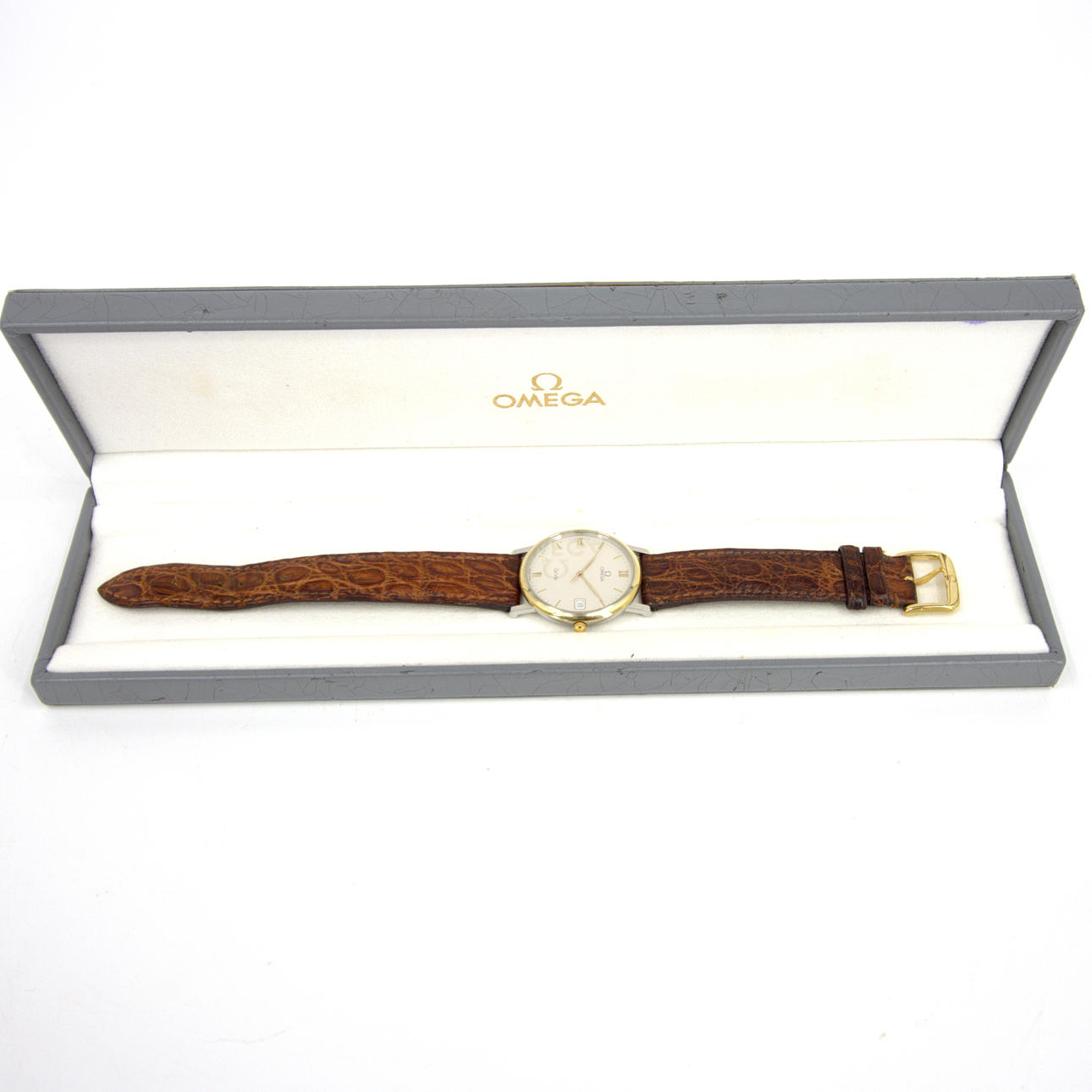 OMEGA. De Ville, armbandsur, guld på stål, quartz, läderarmband Omega ...