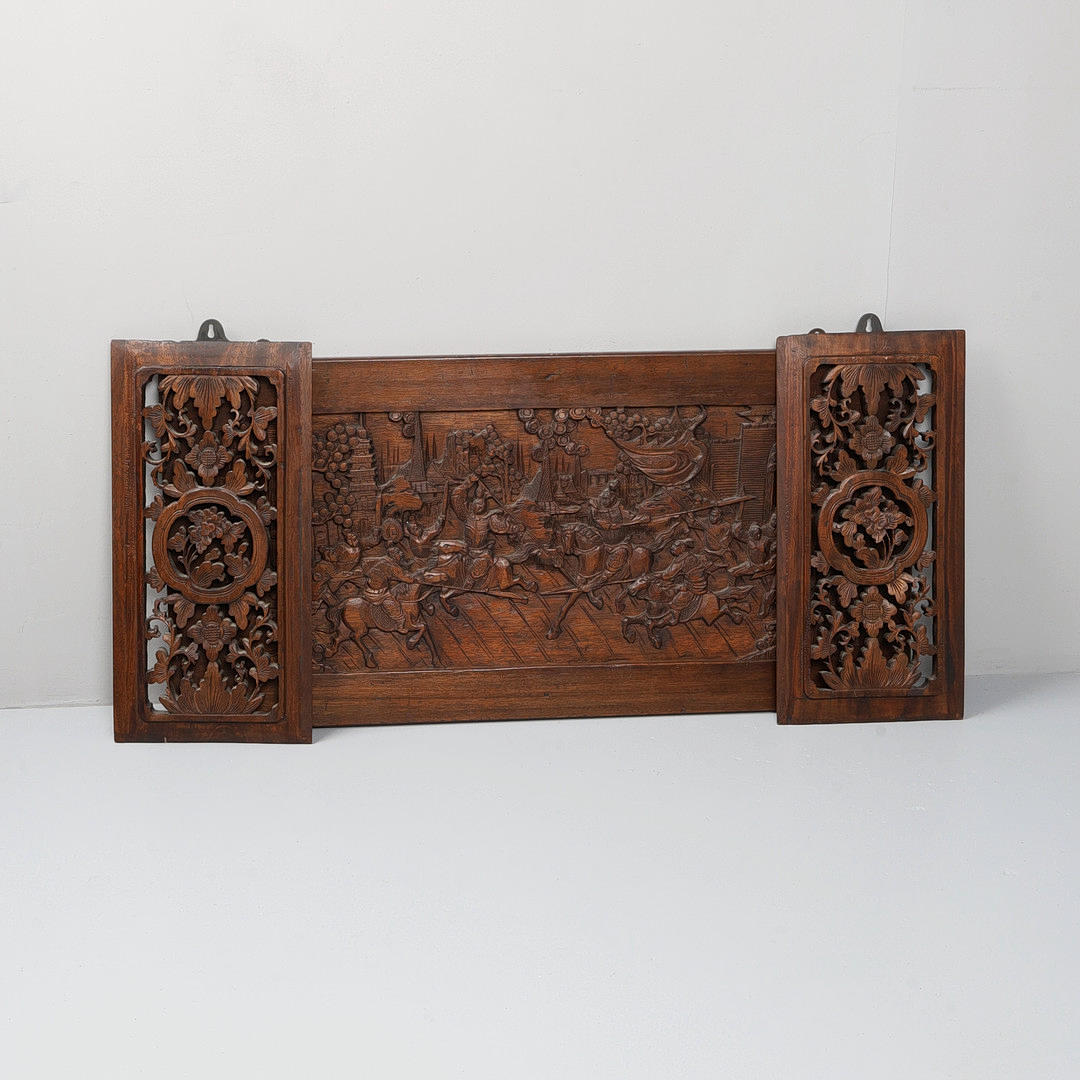 3 CHINESE CARVED HARDWOOD PANELS. Asiatica - Wood - Auctionet