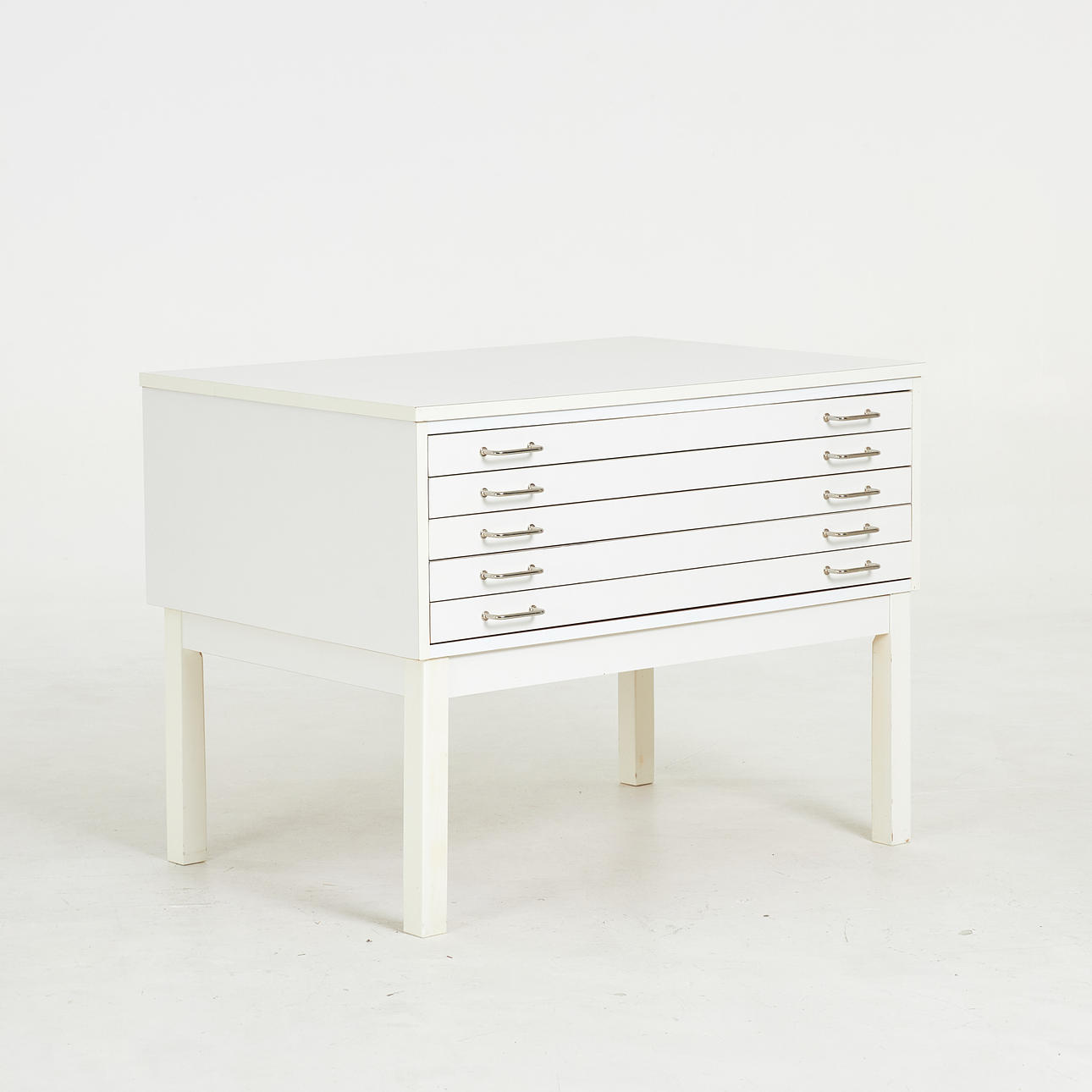 PLAN CHEST, on base, white laminate surface, with five drawers each ...