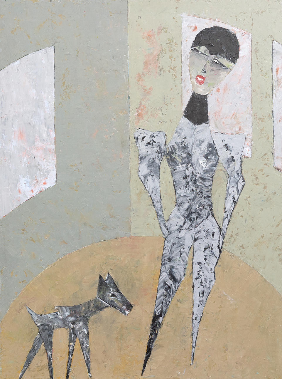 LAJOS FLESSER (UNGERN/SVERIGE, FÖDD 1937)). Woman with dog, oil on ...