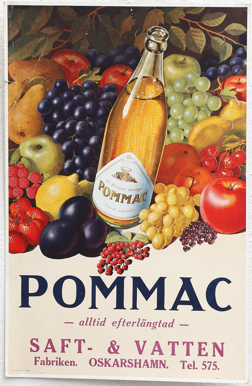 REKLAMSKYLTAR, 8 stycken, papp, bl.a Pommac, Bonni, Oskarshamns Saft ...