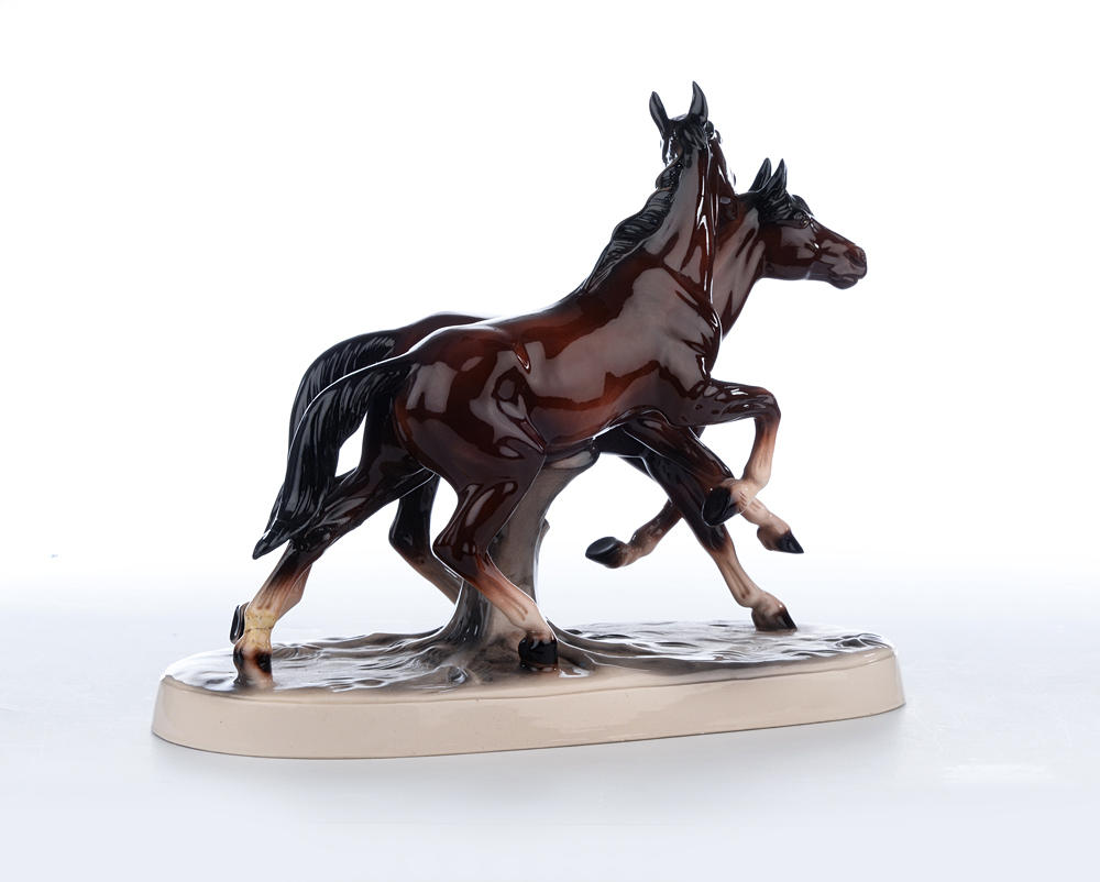 HERTWIG, KATZHÜTTE THÜRINGEN. Galloping horses. Large group of figures ...