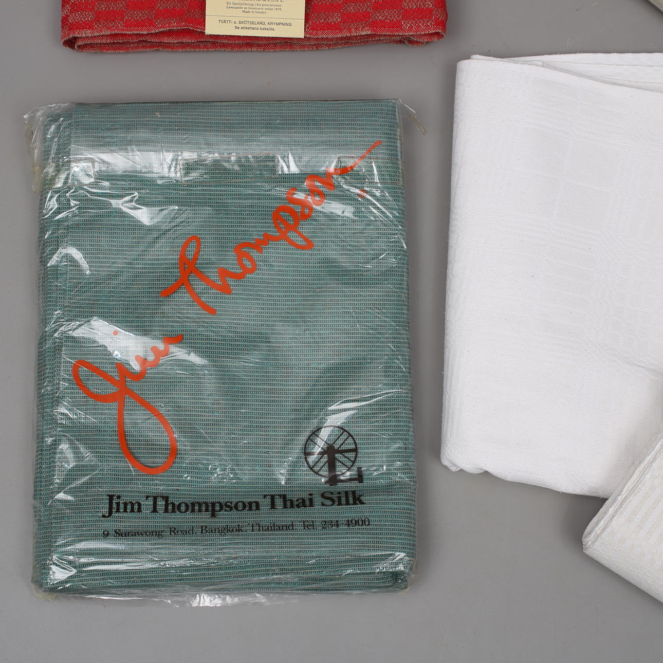 DRÄLLDUKAR, 6 st, linne samt DUK, Thaisilke, Linneväveriet Horred, Jim ...