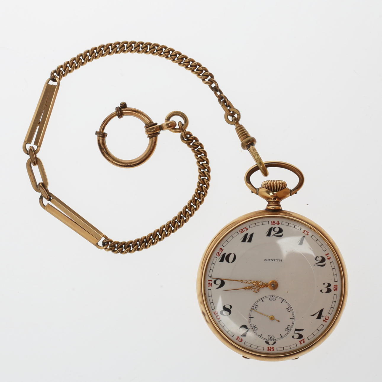 FICKUR, guld 14K, Zenith med kedja, doublé. Klockor & Ur - Fickur ...