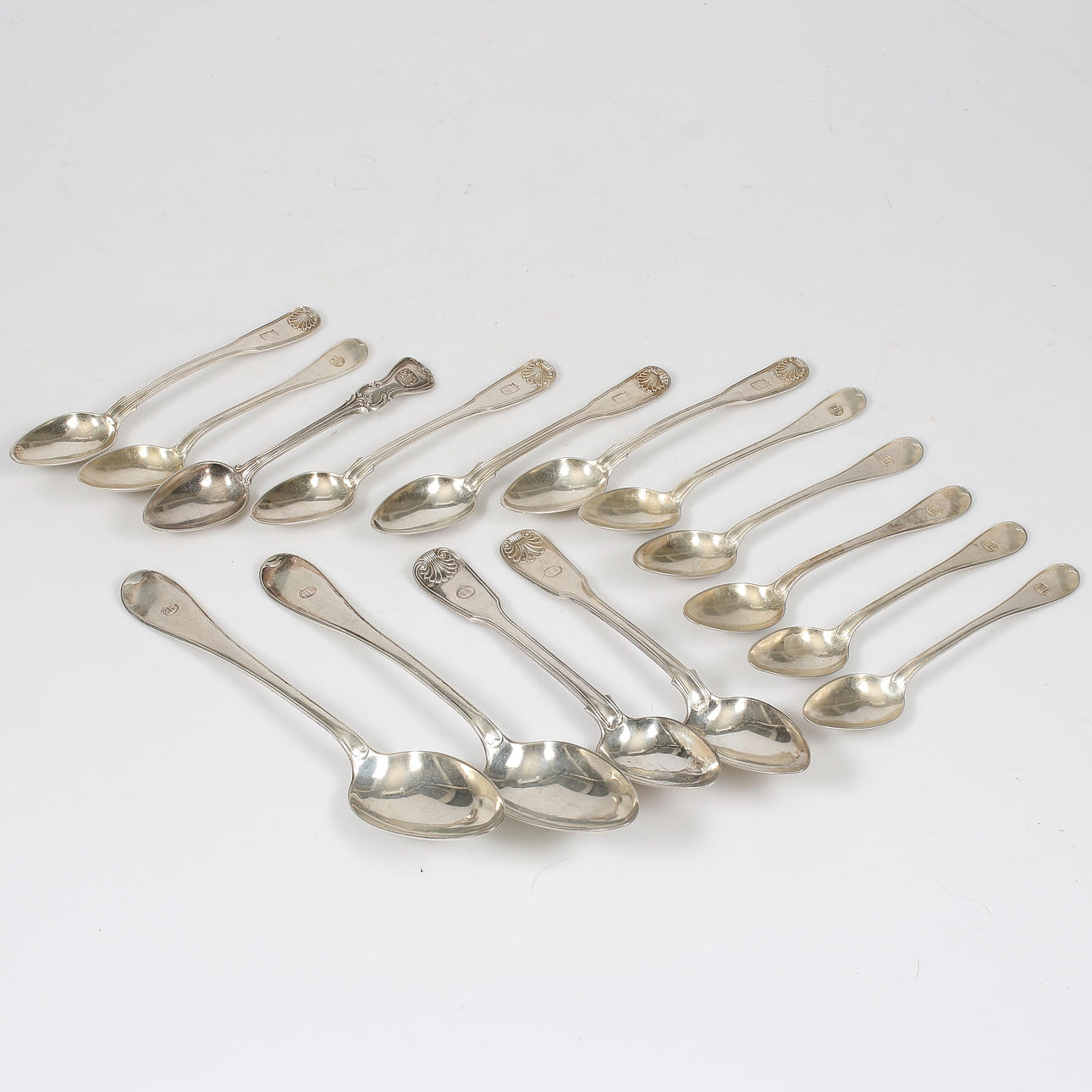 SPOONS, 15 pcs. i.a. model "Snäck", Gustav Möllenborg (1823-1850 ...