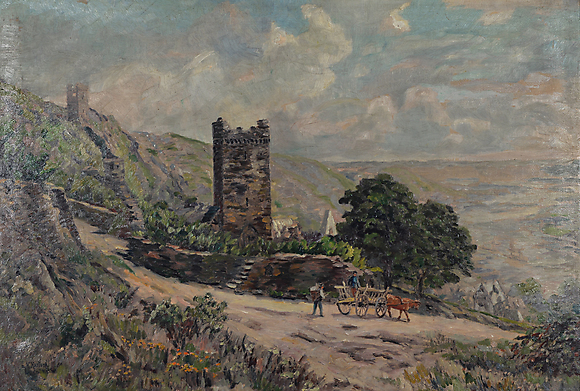 HEINRICH HARTUNG. Según. Emil Watcher. Paisaje con castillo en ruinas y ...