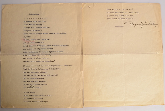 DIKTMANUSKRIPT, "Intermesso", Ragnar Jändel. Böcker, Kartor ...