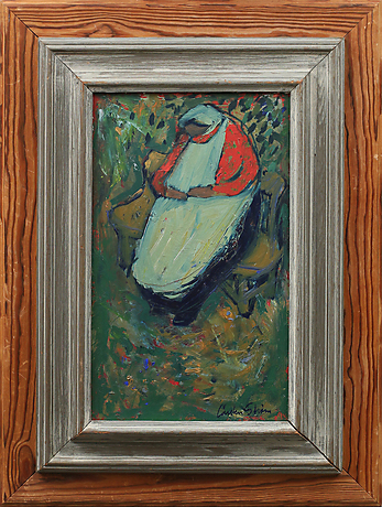 CARSTEN STRÖM. Oil on Board, "Gumma på bänk" signed. Art - Paintings ...