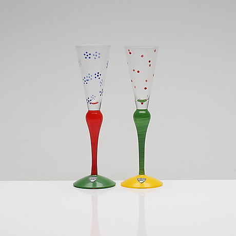 SNAPSGLAS, 2 st, "Clown", Anne Nilsson, Orrefors. Glas - Serviser ...