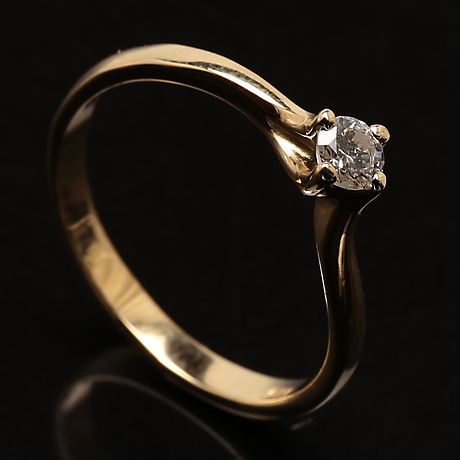 SINGLE STONE RING, 14K yellow gold, brilliant 0.20 ct. Jewellery ...