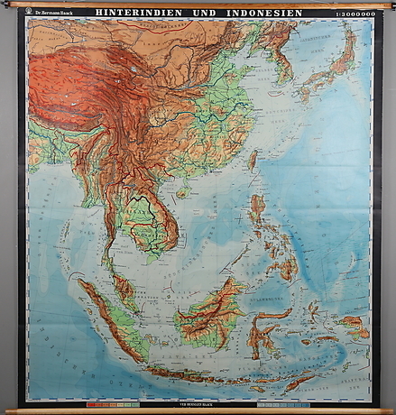 SCHOOL MAP, far India and Indonesia, around, 1950s/60s. Art - Other ...