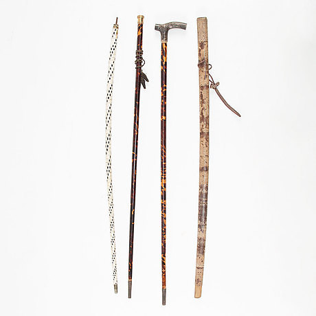 KÄPPAR, fyra stycken, 2 med stav i sköldpadda och handtag i guld och ...