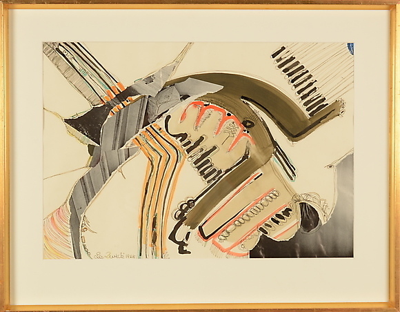 LIS ZWICK. Blandteknik med collage. Konst - Måleri - Auctionet