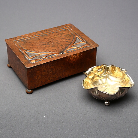 CIGAR BOX and BOWL, copper and nickel silver respectively, WMF, 1900s ...