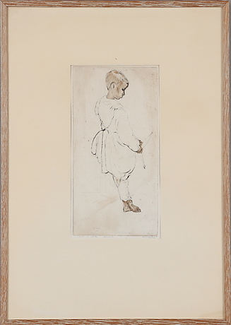 LOUIS BASTIN. "Boy with bow", etching, signed and marked proof print ...
