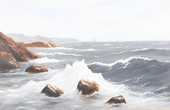 LARS NORBERG. Coastal landscape with sailboats, oil on canvas, signed ...